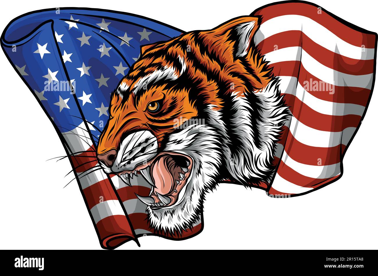 vector illustration of tiger head and American flag Stock Vector Image ...