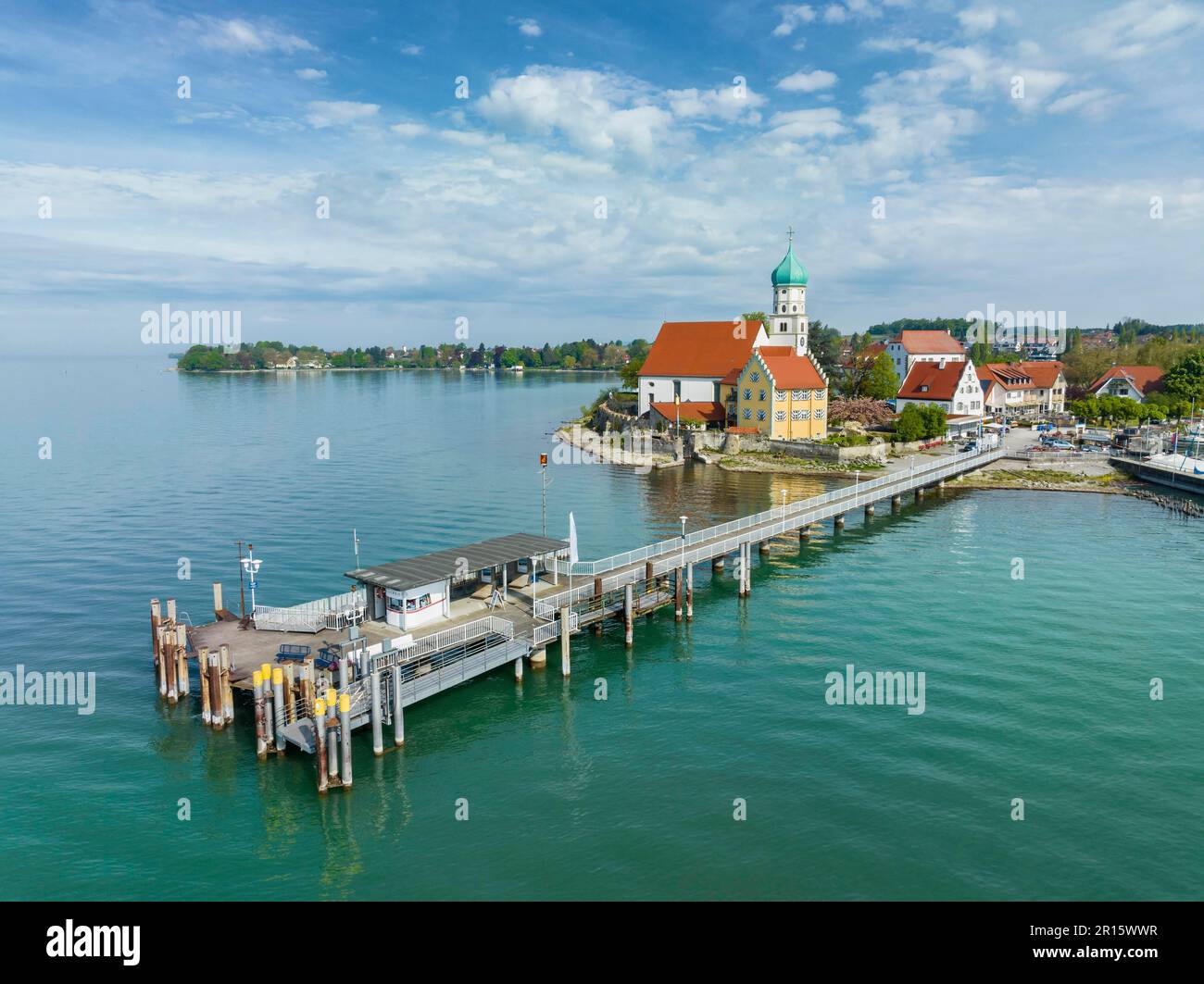 Aerial view of the moated castle peninsula on Lake Constance with the ...