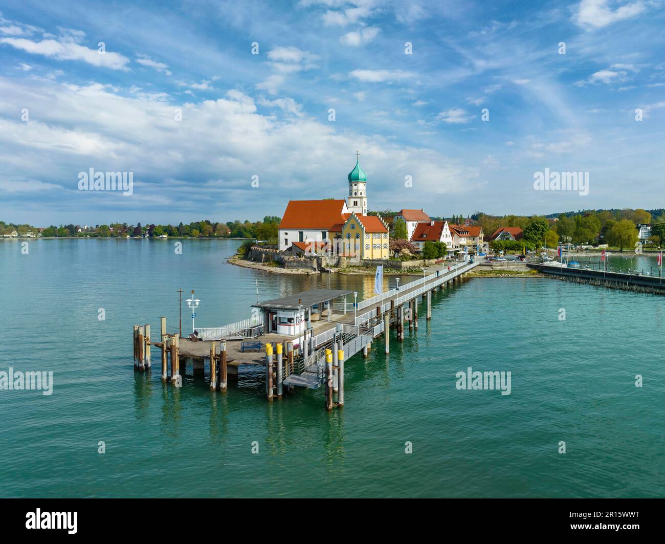 Aerial view of the moated castle peninsula on Lake Constance with the ...