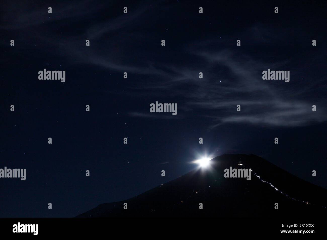 Moon in the night sky and Mount Fuji Stock Photo - Alamy