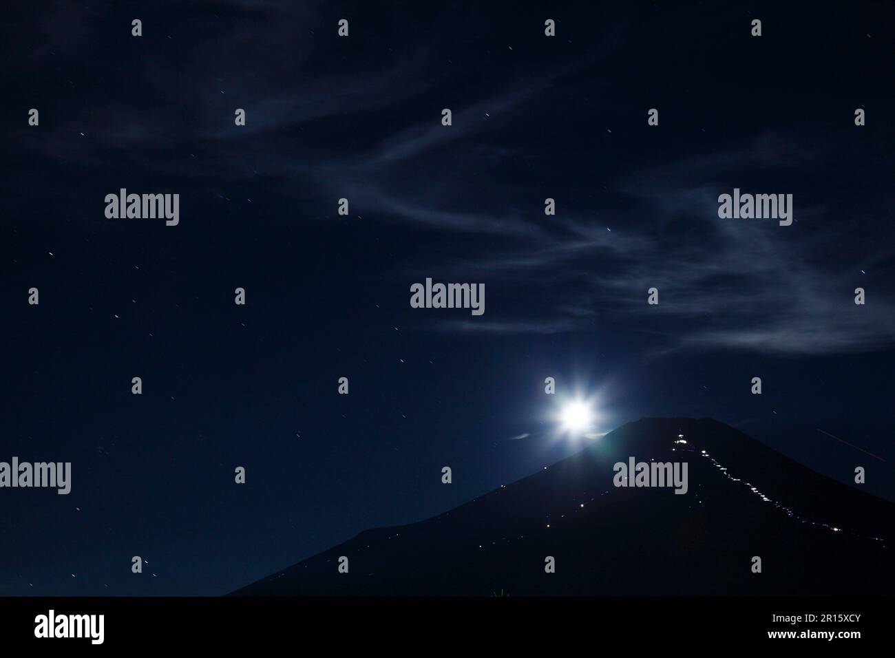 Moon in the night sky and Mount Fuji Stock Photo - Alamy