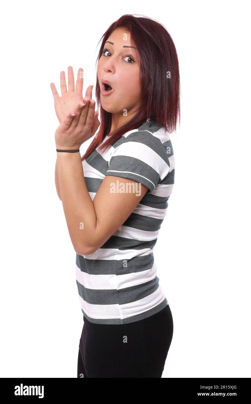 excited young woman clapping hands Stock Photo - Alamy