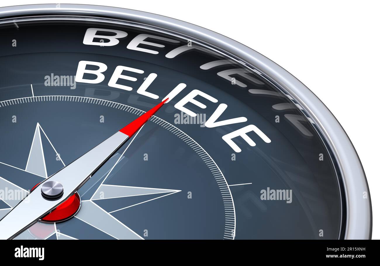 3D rendering of a compass with a believe icon Stock Photo - Alamy