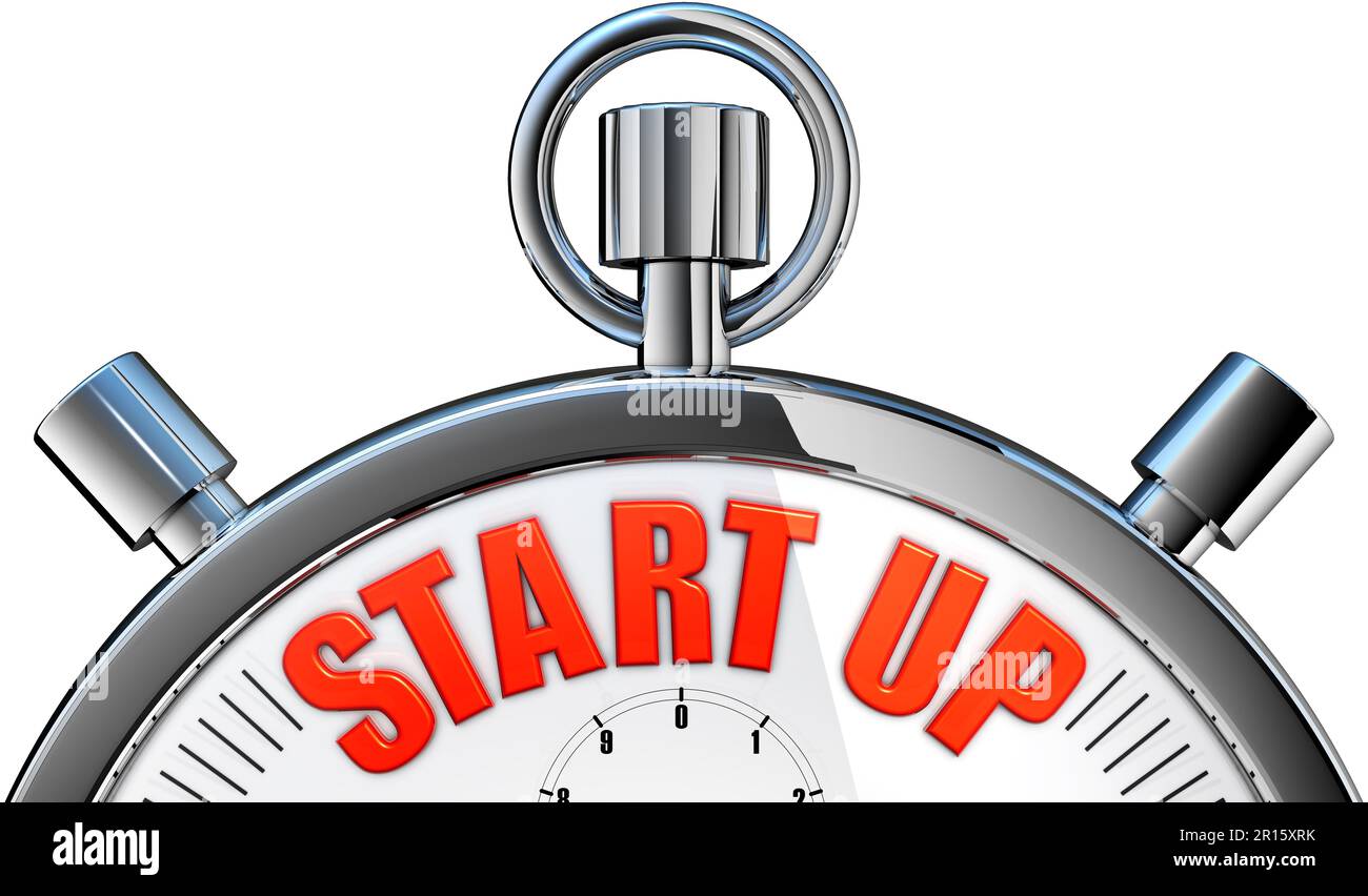 3D rendering of a stop watch with a start up icon Stock Photo - Alamy