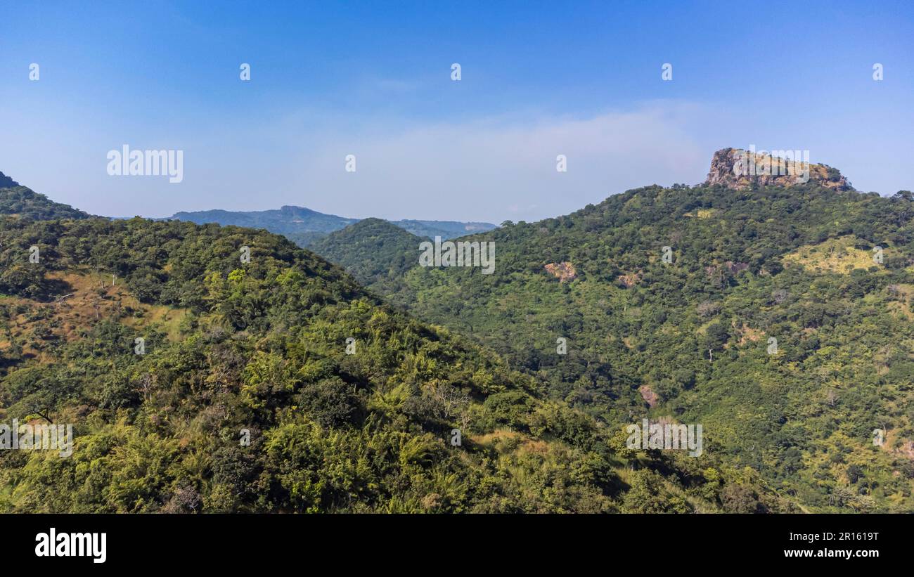 Aerial of the forested mountains near mamou, Futa Djallon, Guinea Stock ...