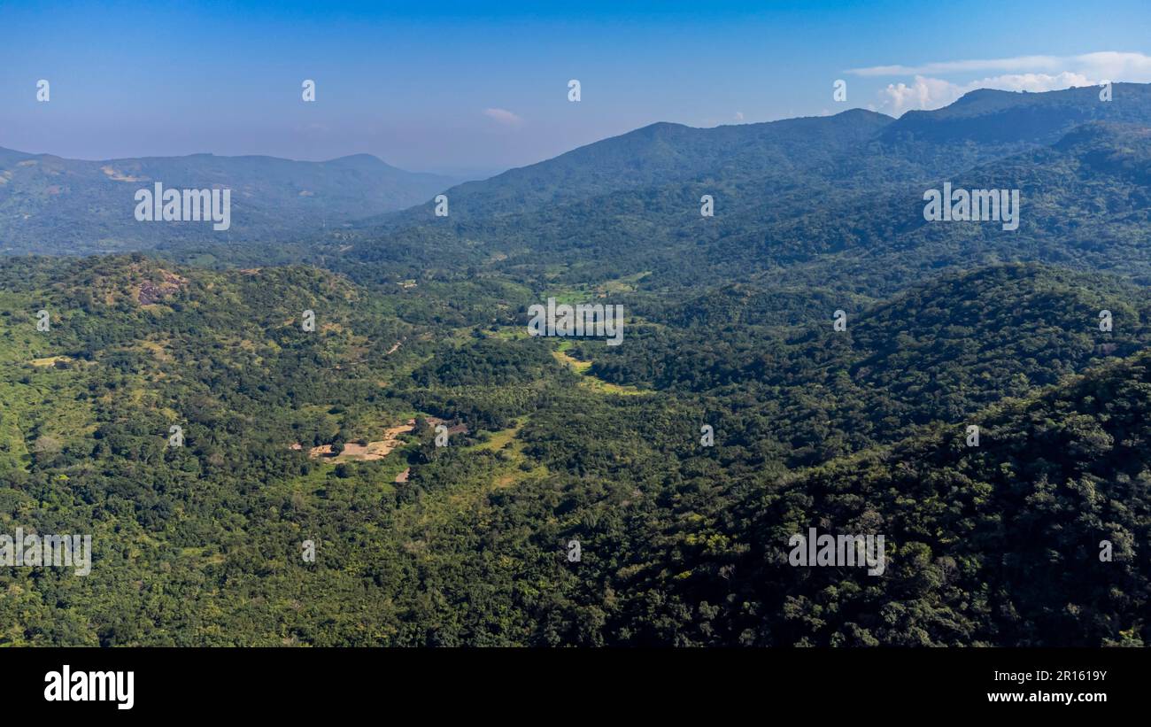 Aerial of the forested mountains near mamou, Futa Djallon, Guinea Stock ...
