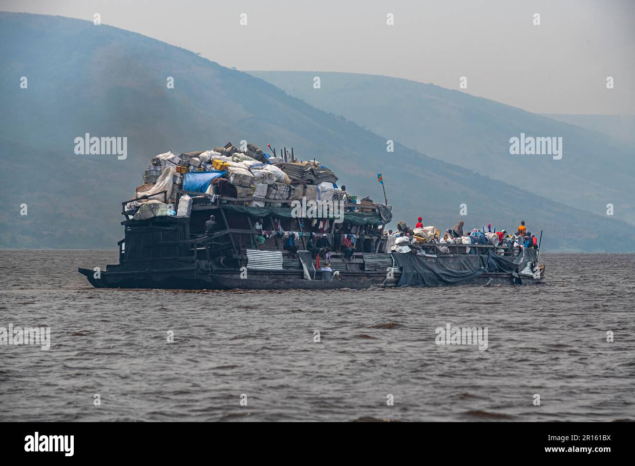 Overloaded riverboat on the Congo river, DR Congo Stock Photo - Alamy