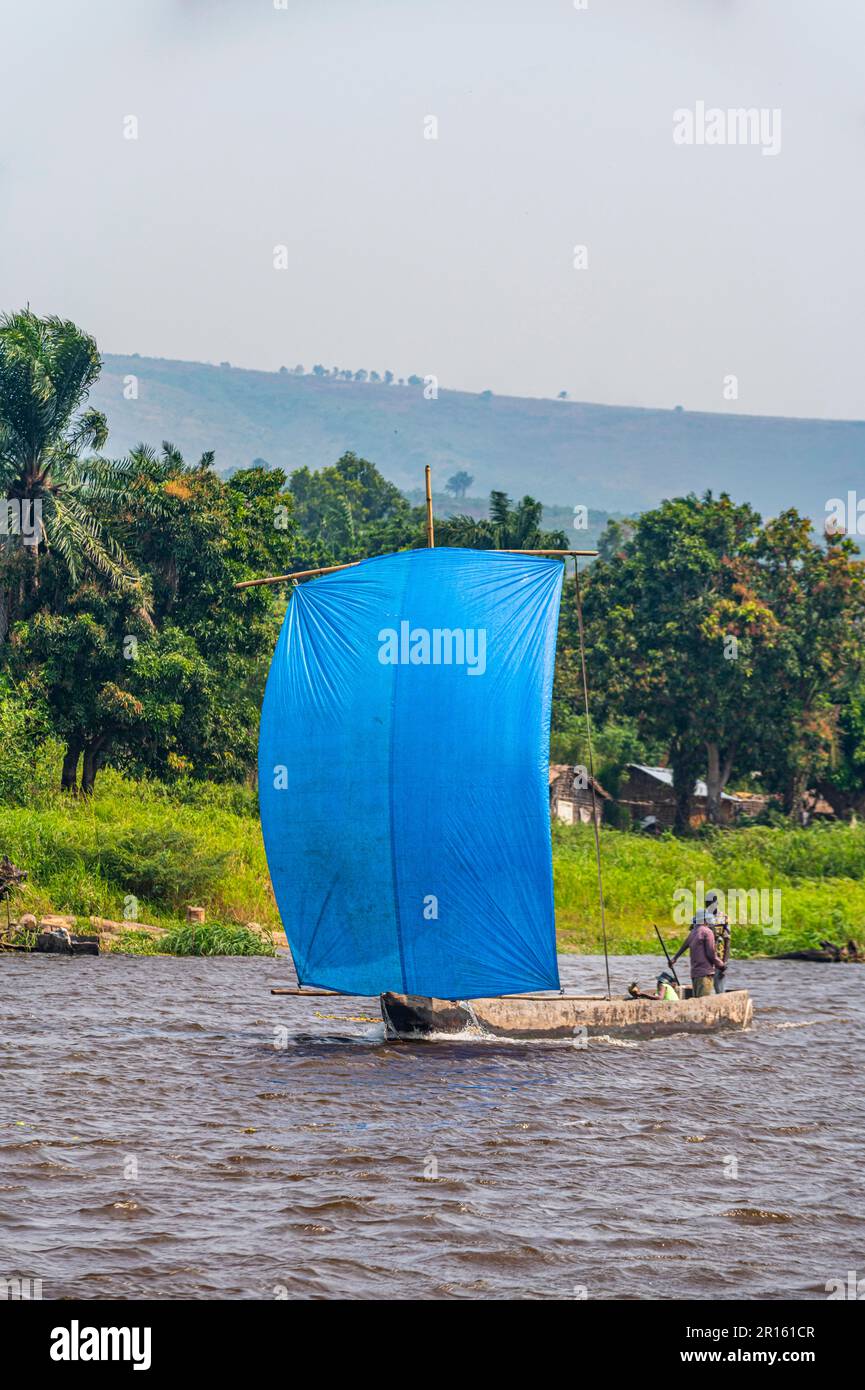 Traditional sailing boat on the Congo river, Republic of Congo Stock ...