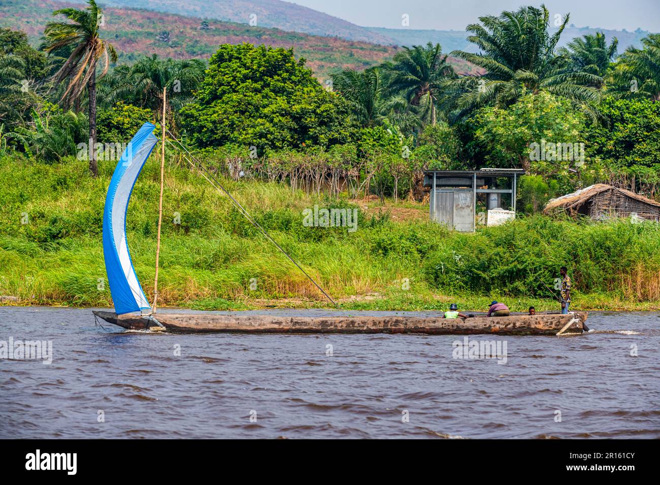 Traditional sailing boat on the Congo river, Republic of Congo Stock ...
