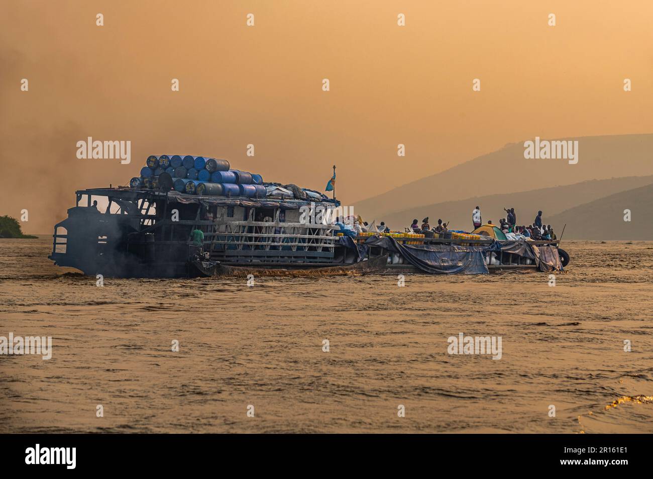 Overloaded riverboat on the Congo river, DR Congo Stock Photo - Alamy