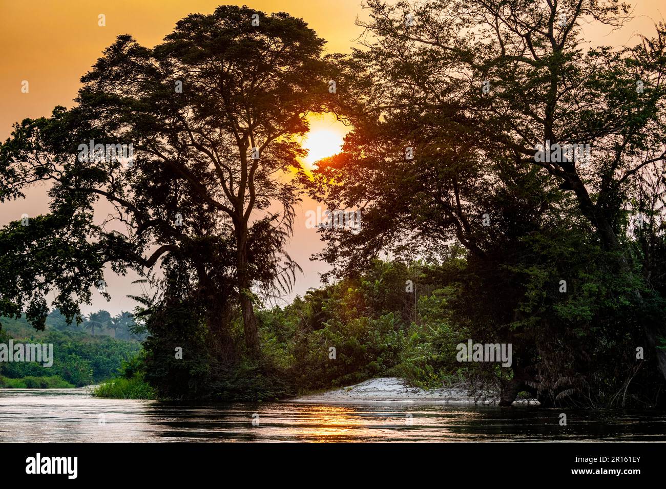 Sidearm of the Congo river at sunset, DR Congo Stock Photo - Alamy
