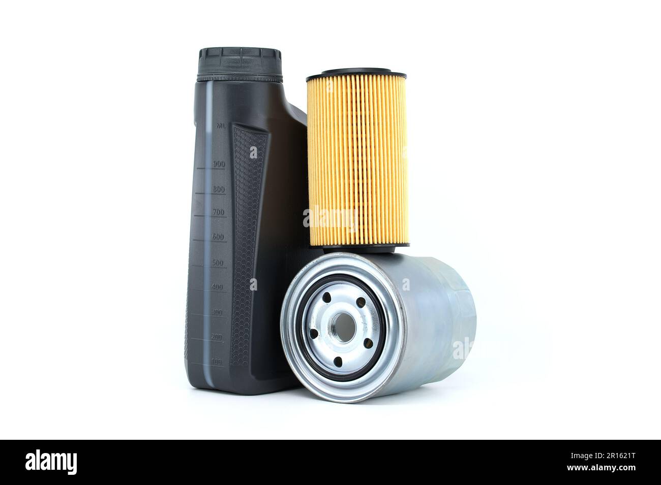 Motor oil container and filters isolated on a white background. Car ...
