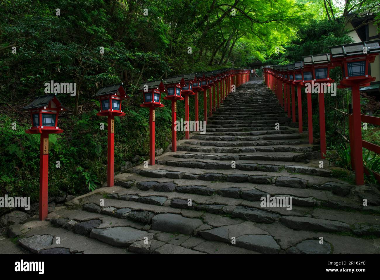 Kibune Shrine path with red painted lanterns Stock Photo - Alamy