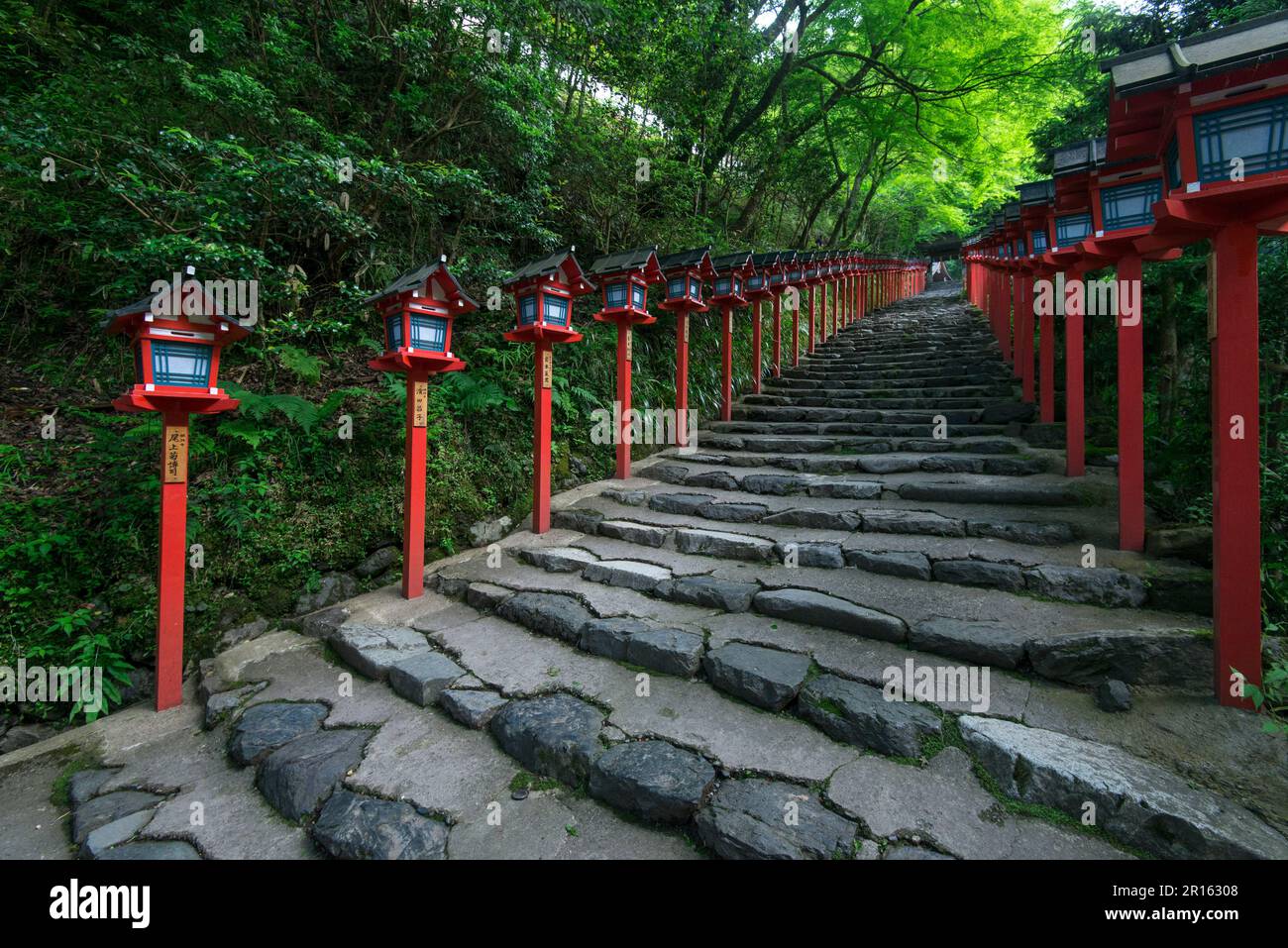 Kibune Shrine path with red painted lanterns Stock Photo - Alamy
