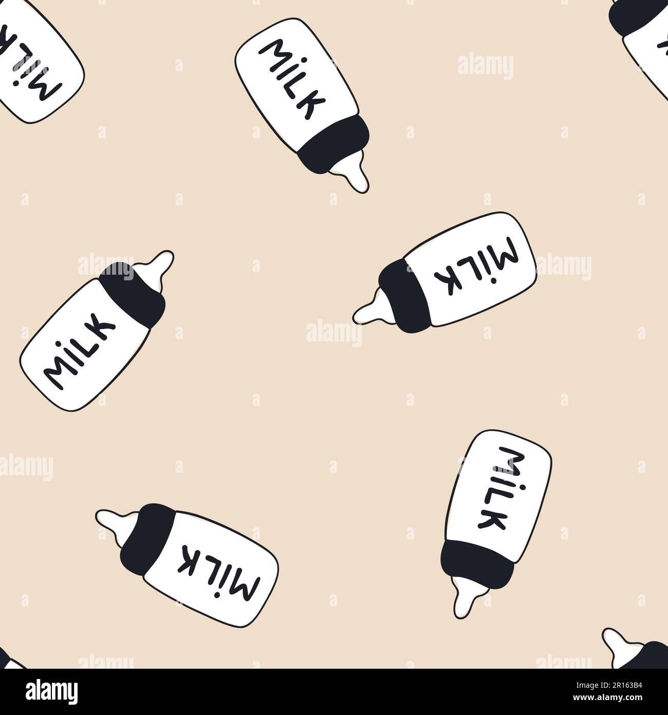 Milk bottle seamless pattern cute smile. Hand drawn childish cartoon ...