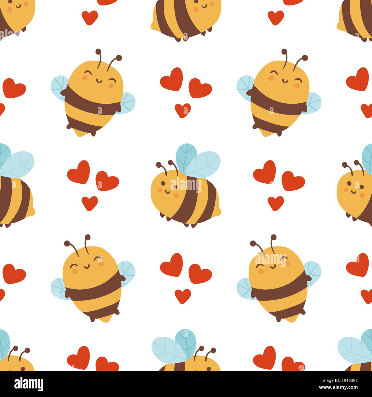 Funny bees and hearts seamless pattern. Vector naive characters in ...