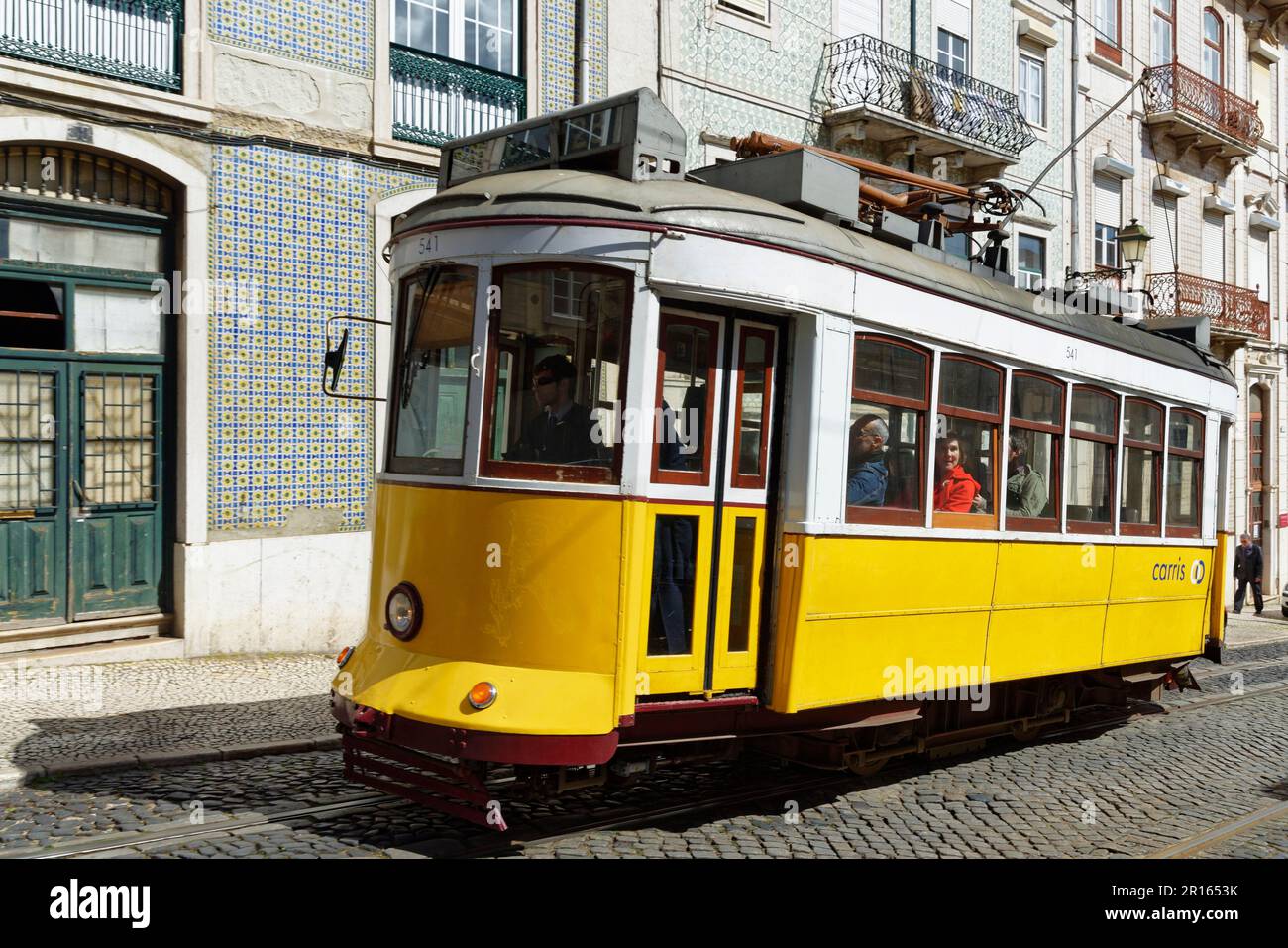 Line 28 tram in the Graca district, Lisbon, Carreira 28E dos Electrcos ...