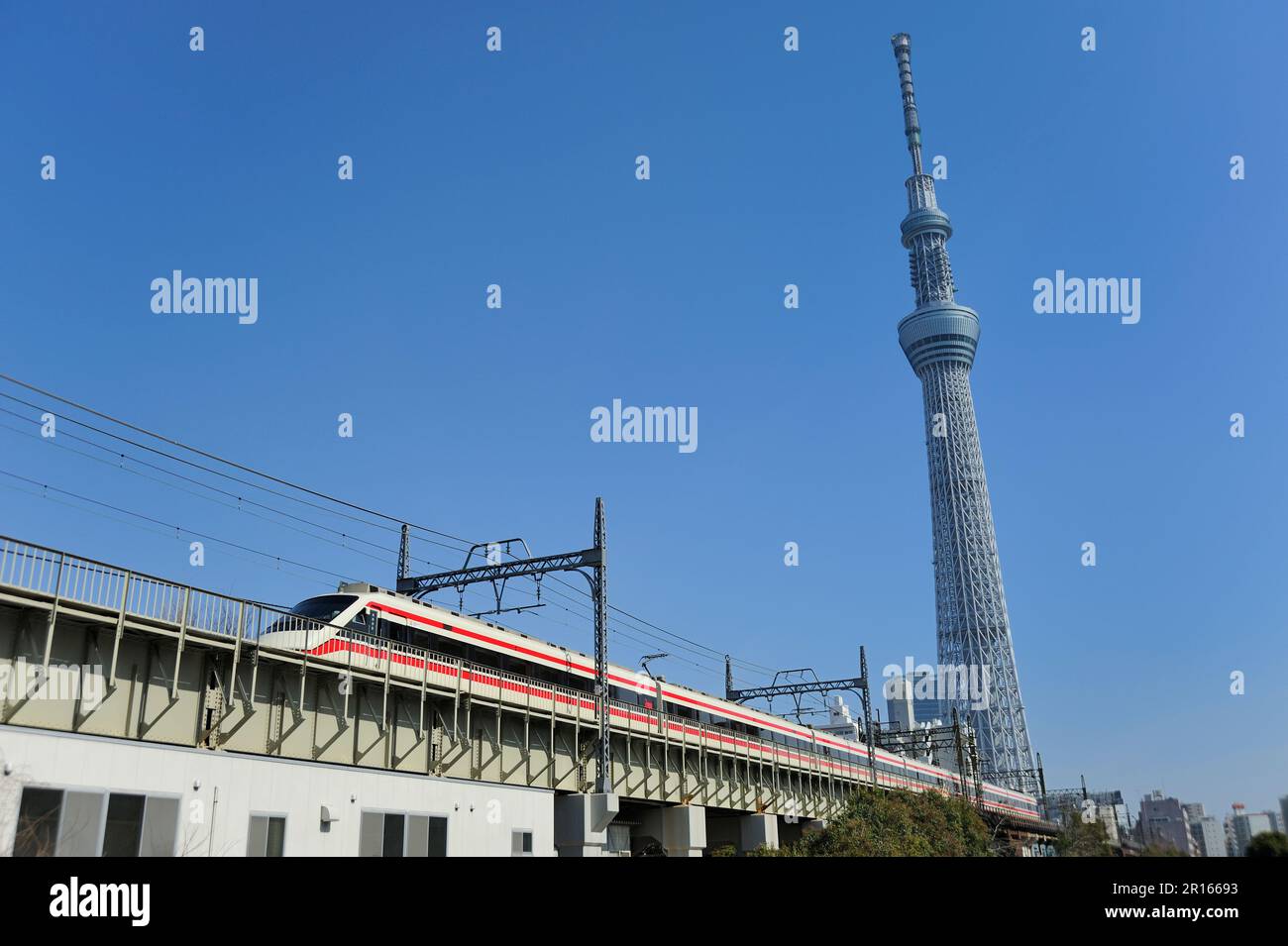 Tokyo sky tree and limited express Ryomo Stock Photo - Alamy