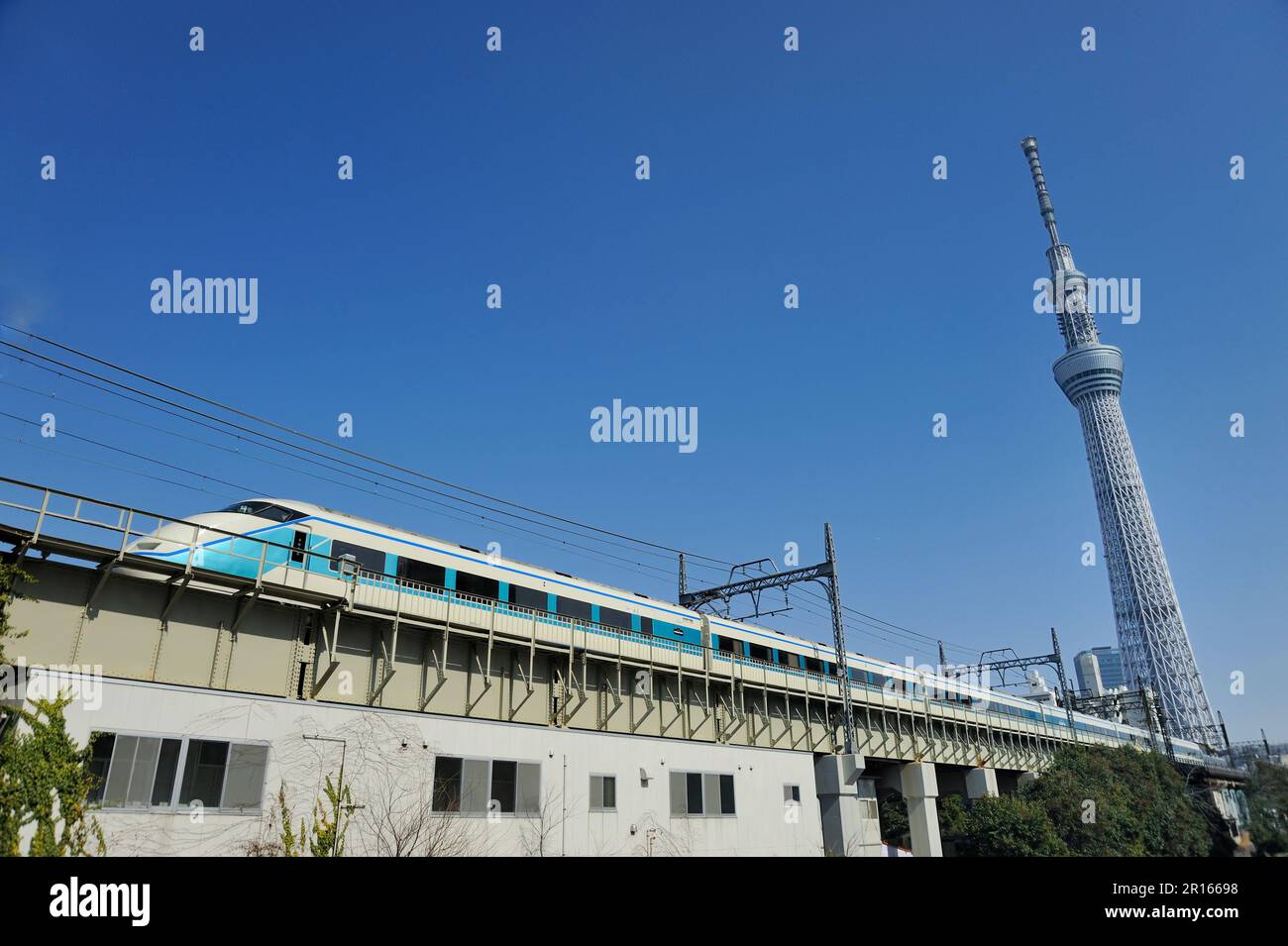 Tokyo sky tree and limited express Spacia Stock Photo - Alamy
