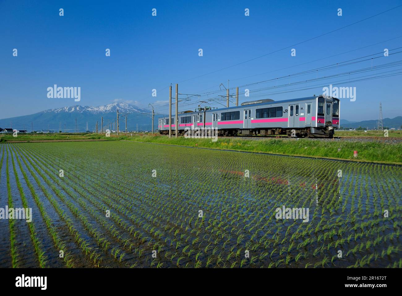 Mount Chokai and the Uetsu main line Stock Photo - Alamy