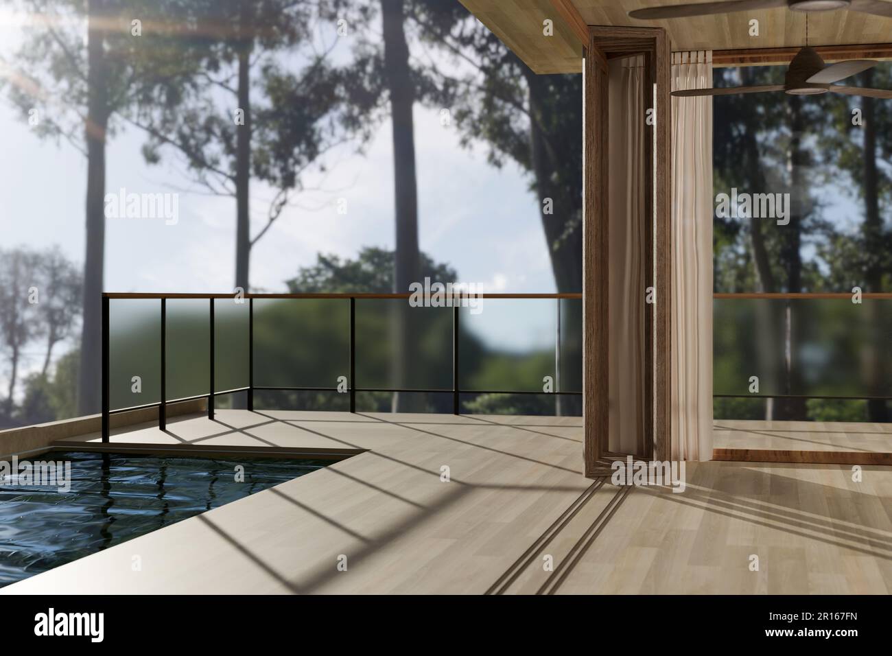 Interior design of a modern contemporary living room with pool access ...