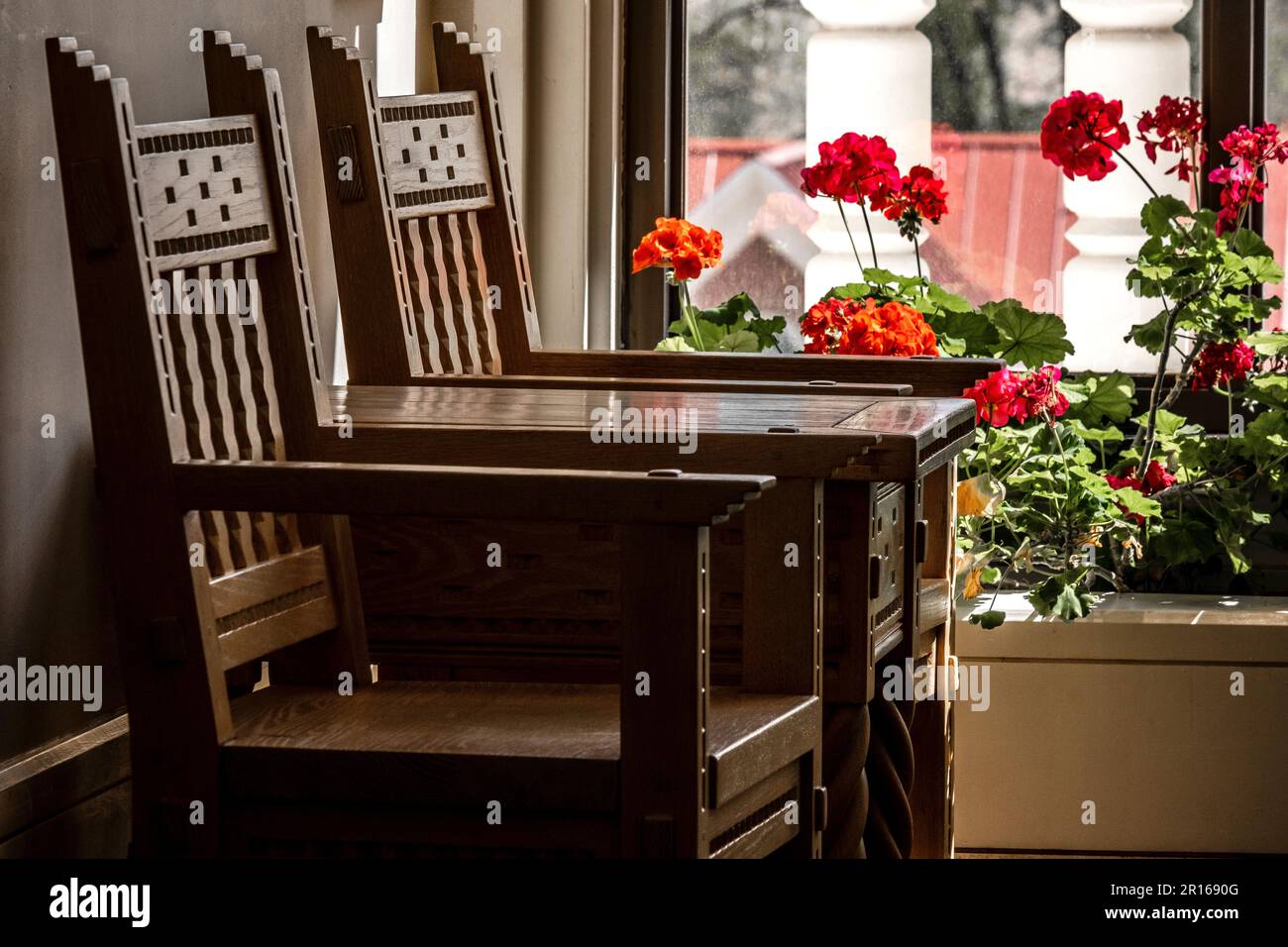 Decorative wooden chairs in the art collection of the New Mexico State ...