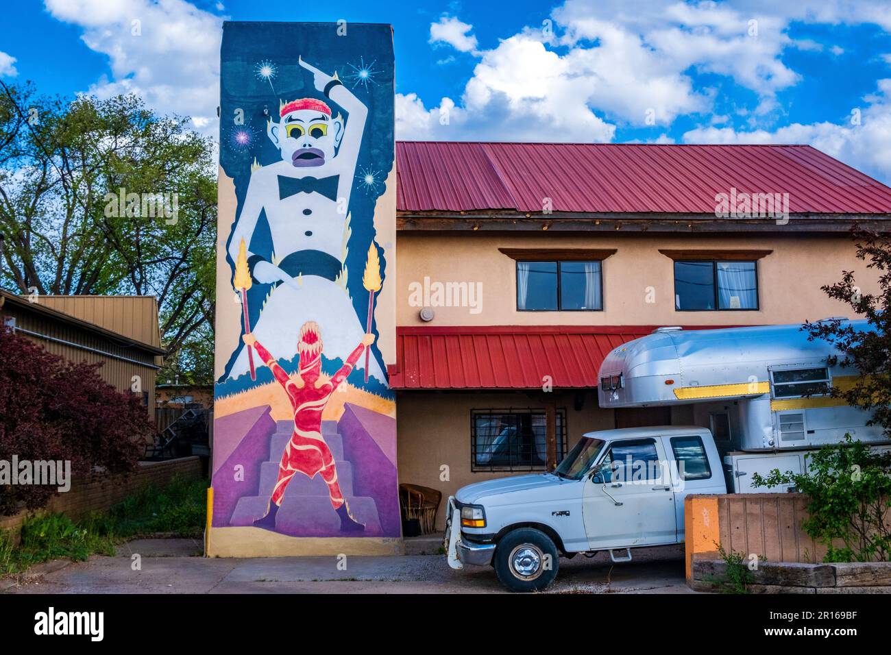 Unusual mural on the side of a house in Santa Fe, New Mexico, USA Stock ...