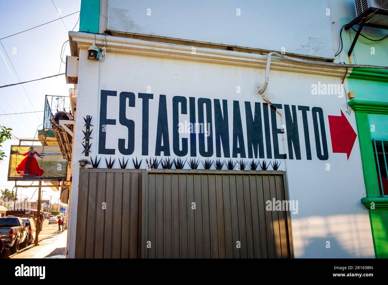 Sign reading "Estacionamiento" at a parking lot in La Paz, Baja ...