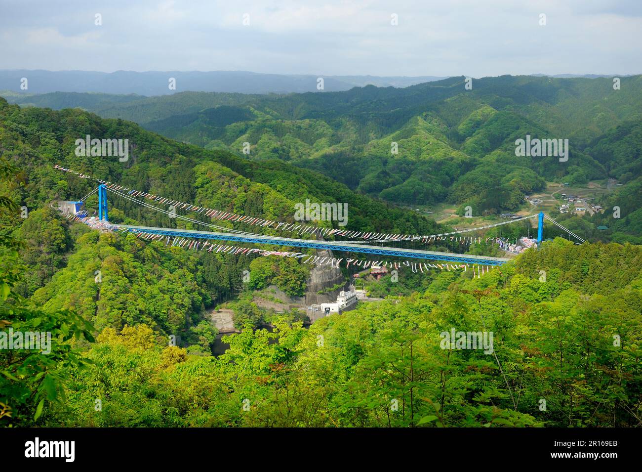 Ryujin Big Suspension Bridge and carp streamer Stock Photo - Alamy