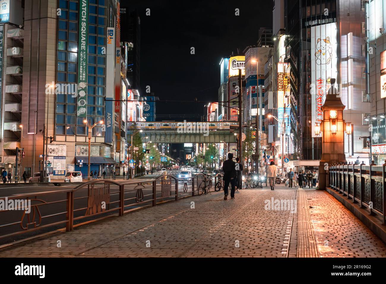 TOKYO, JAPAN - APRIL 8, 2023: Mansei Bridge at night in akihabara area ...