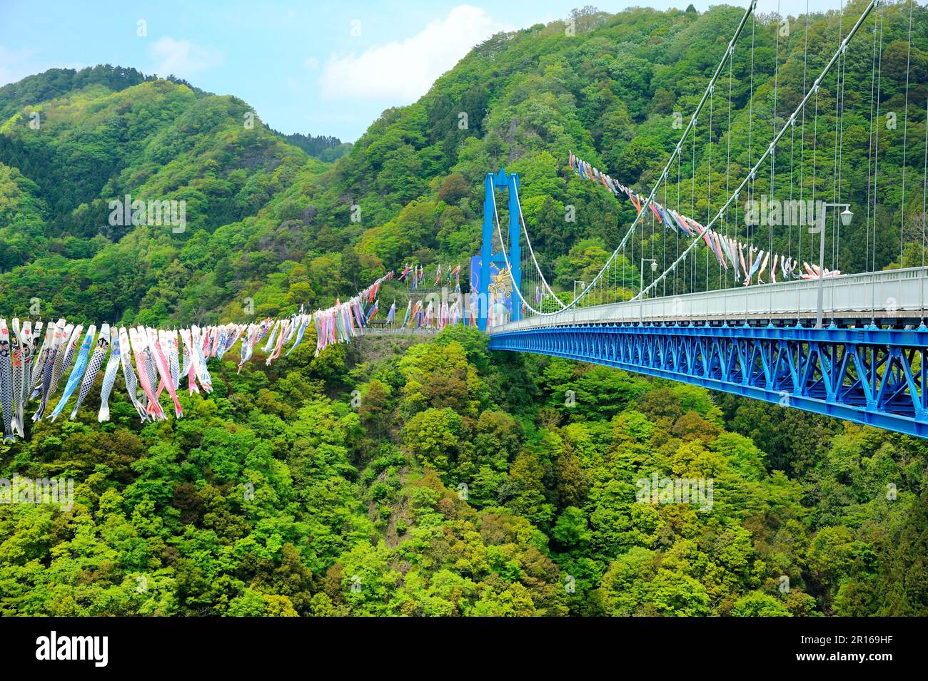 Ryujin Big Suspension Bridge and carp streamer Stock Photo - Alamy