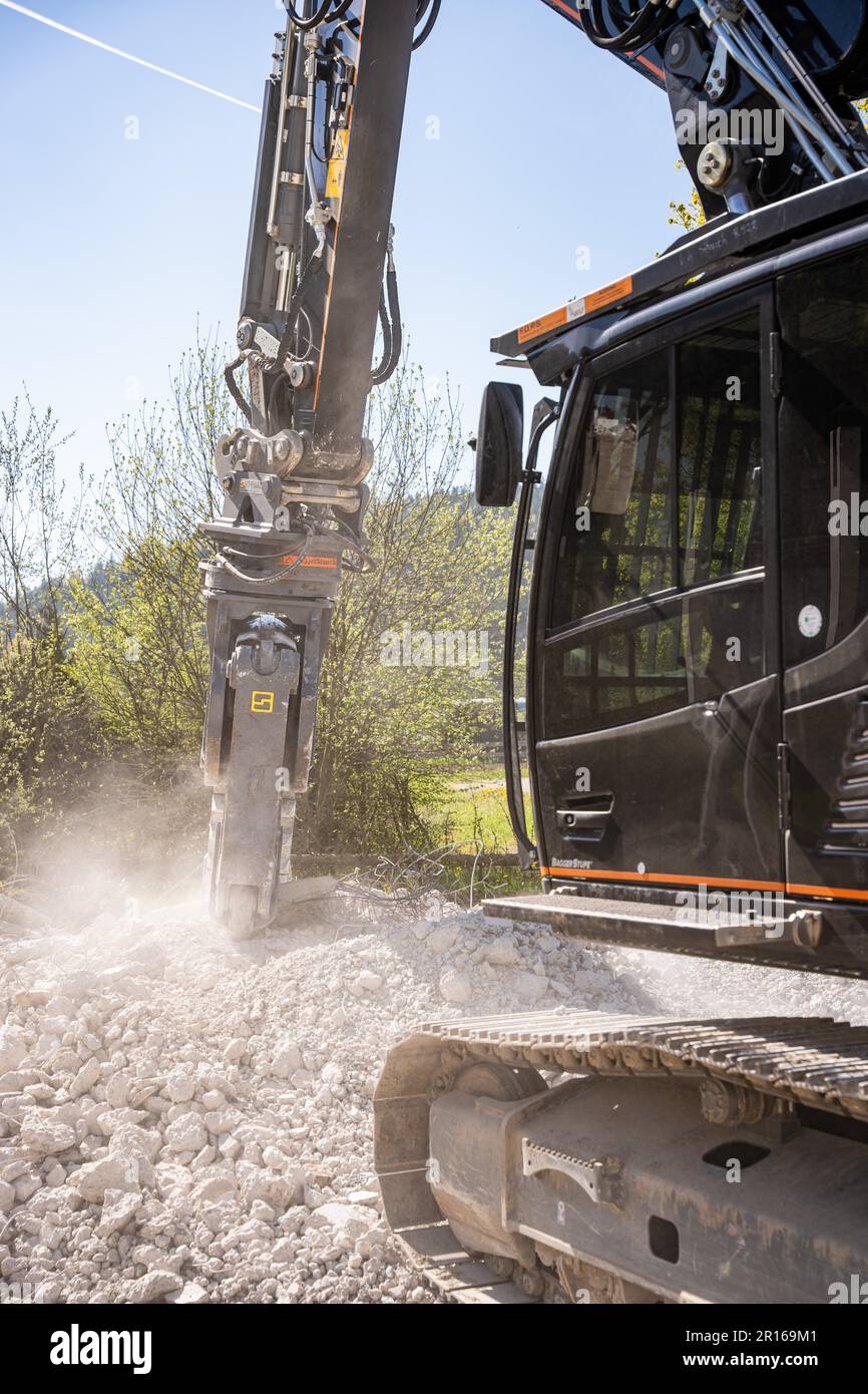 Excavator on demolition site, Calw, Germany Stock Photo - Alamy