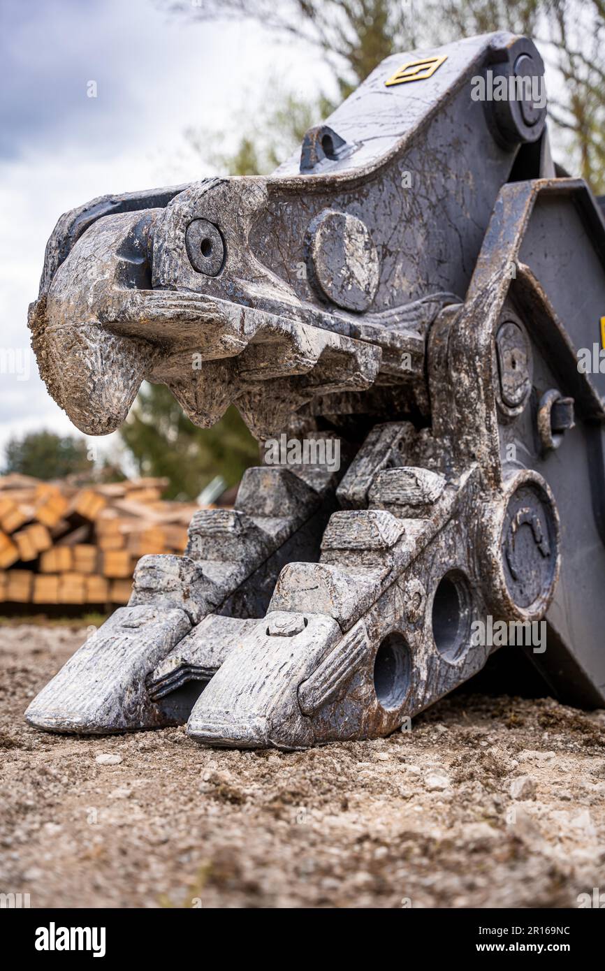 Excavator grab on demolition site, Calw, Germany Stock Photo - Alamy