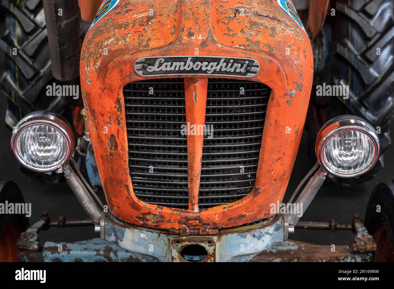 Close-up of an old Lamborghini tractor with brand emblem, Klassikwelt ...