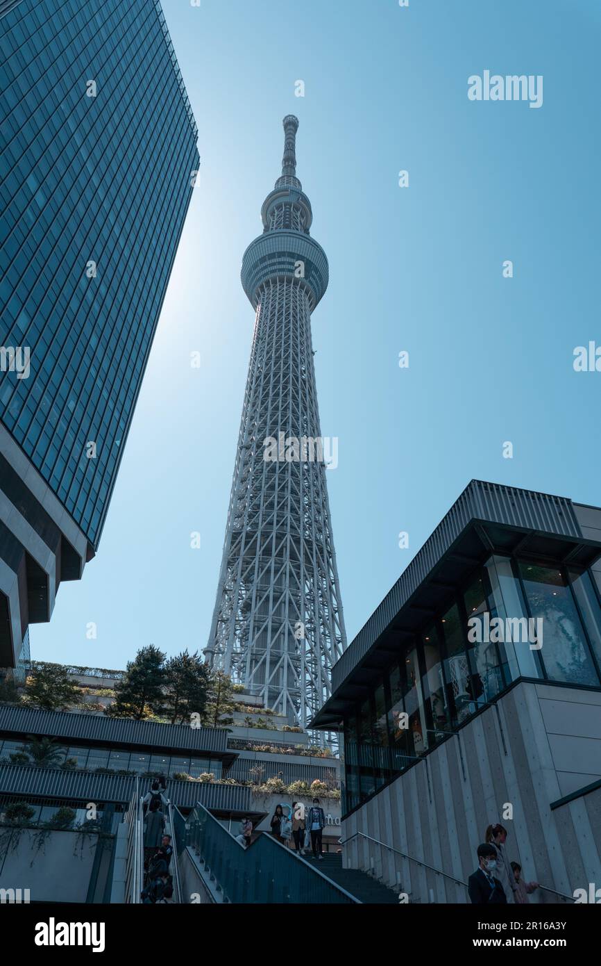 TOKYO, JAPAN - APRIL 9, 2023: Tokyo Skytree tower, famous landmark near ...