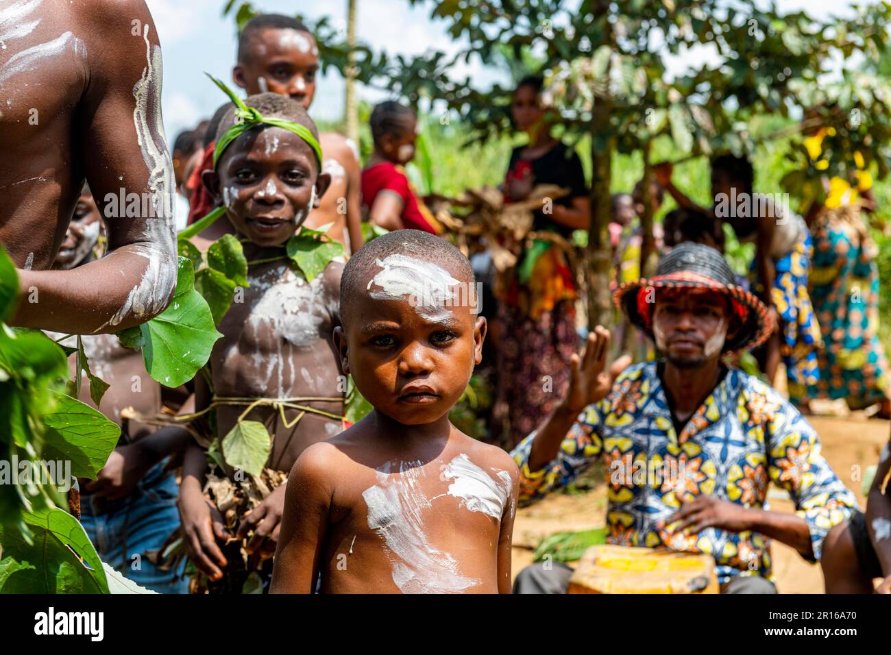 Painted Pygmy boys, Kisangani, Congo Stock Photo - Alamy