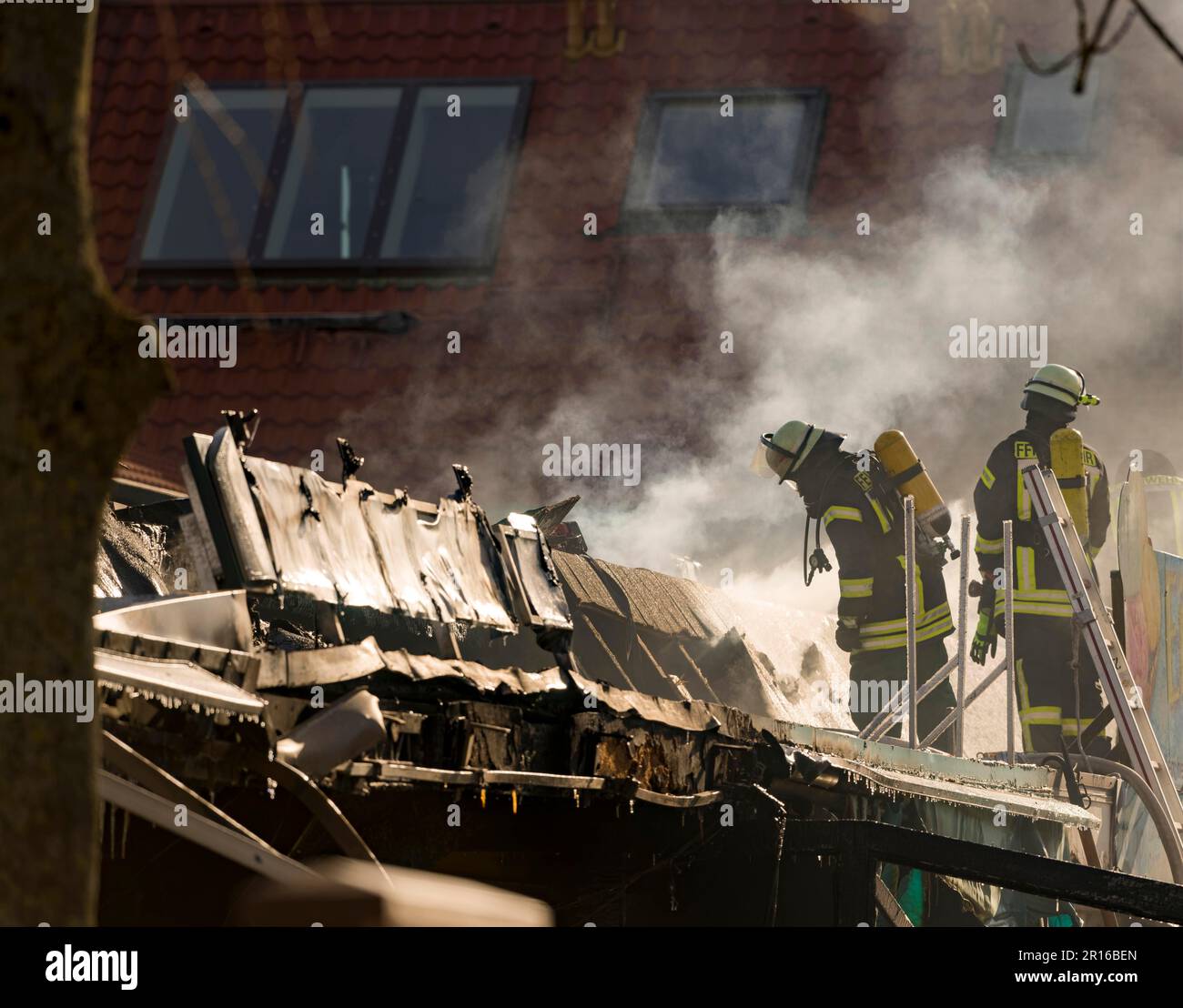 Fire brigade in action, house fire, Germany Stock Photo - Alamy