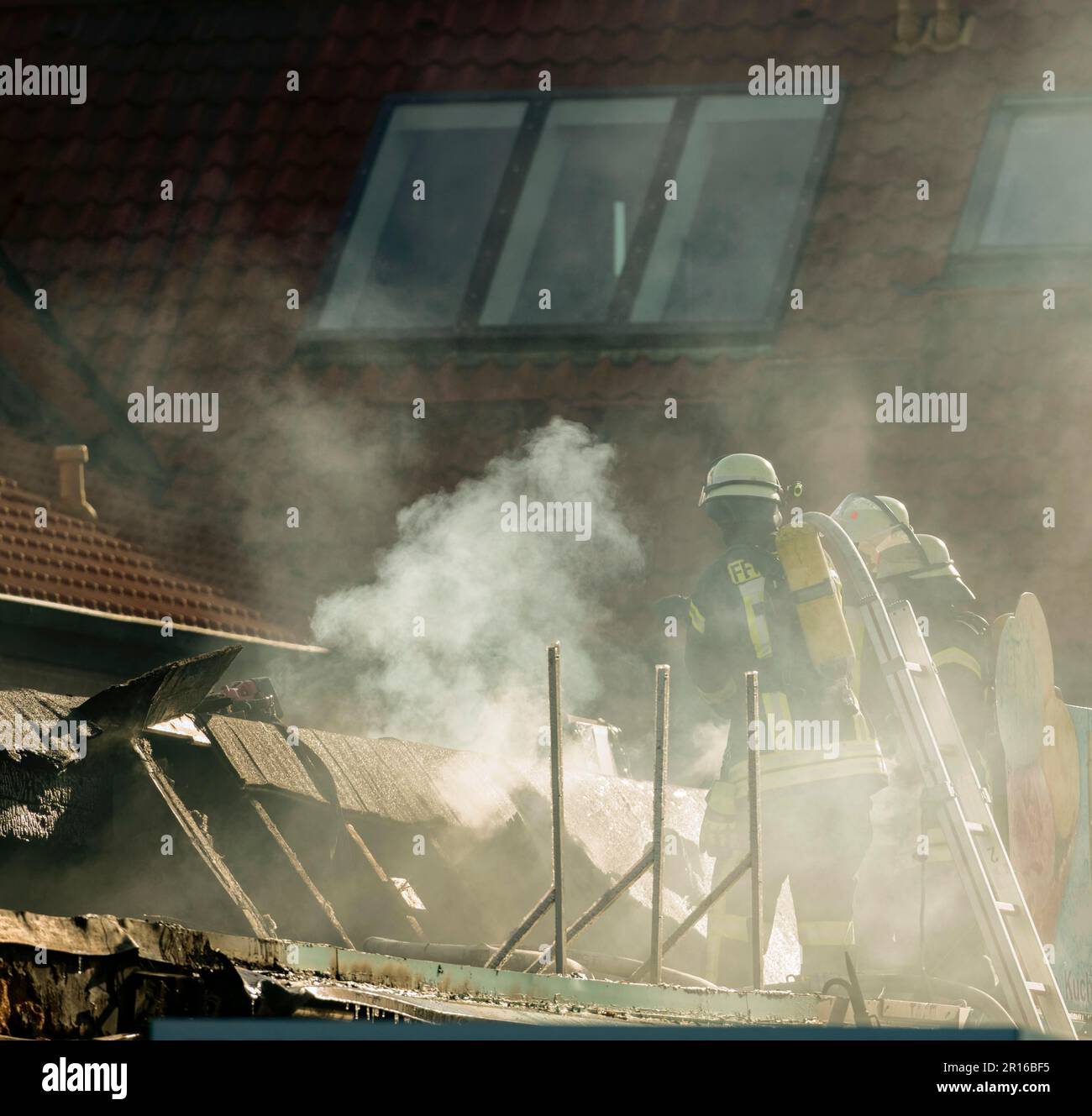 Fire brigade in action, house fire, Germany Stock Photo - Alamy