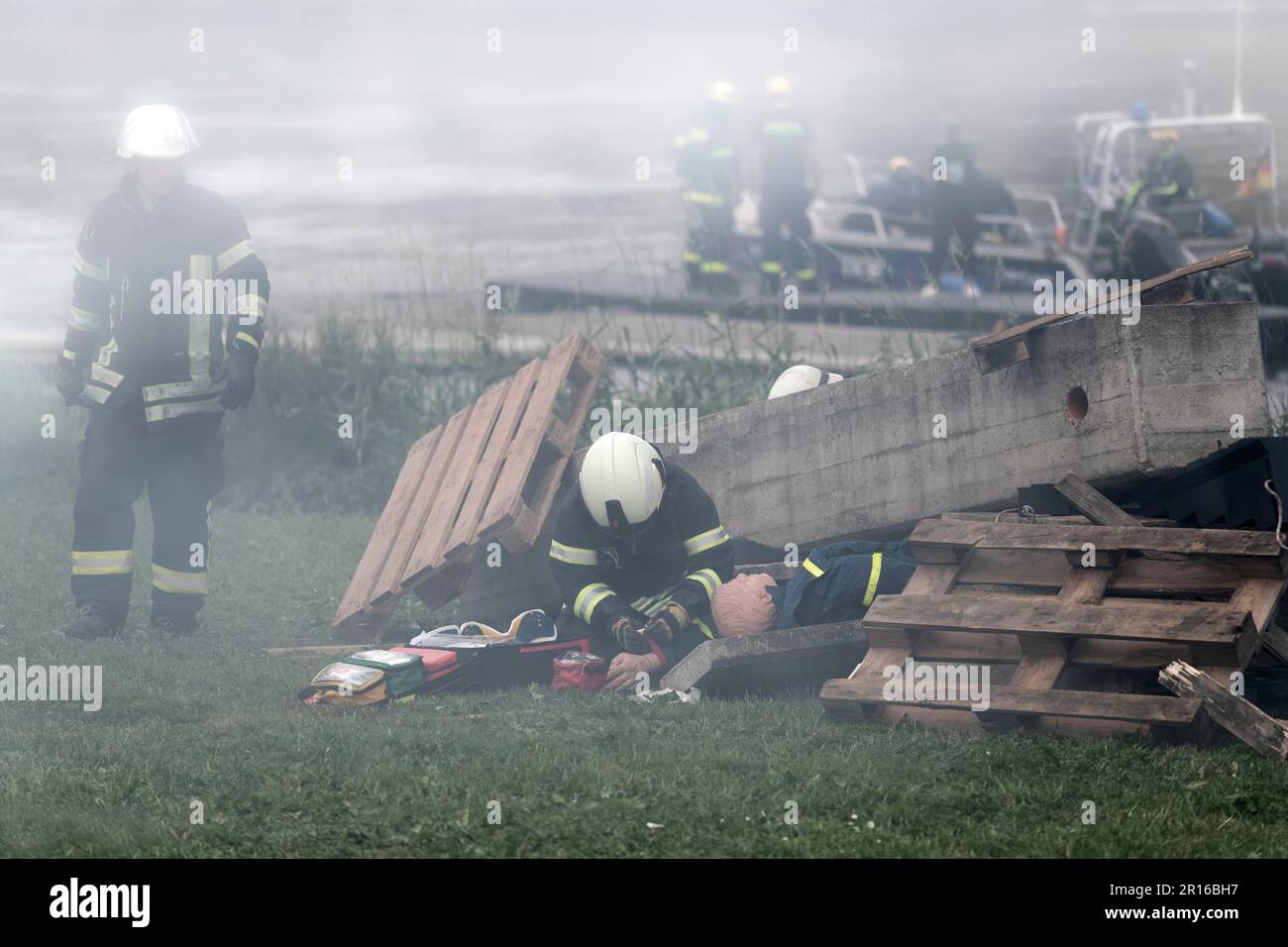 Injured (doll) after explosion and fire, house fire, Germany Stock ...
