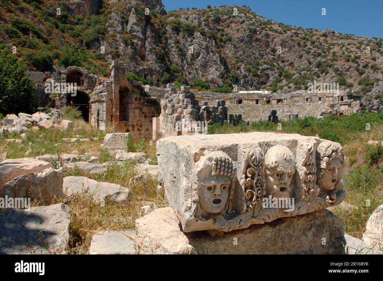 Theatre masks carved in stone, amphitheatre of Myra, Demre, Lycia ...