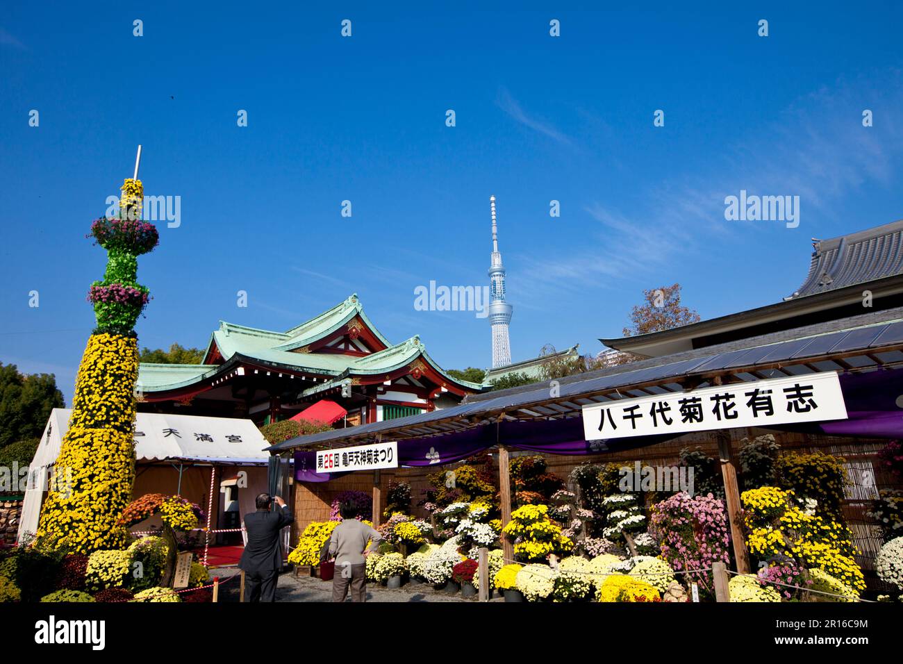 The Kameido Tenjin shrine and the sky tree tower Stock Photo - Alamy