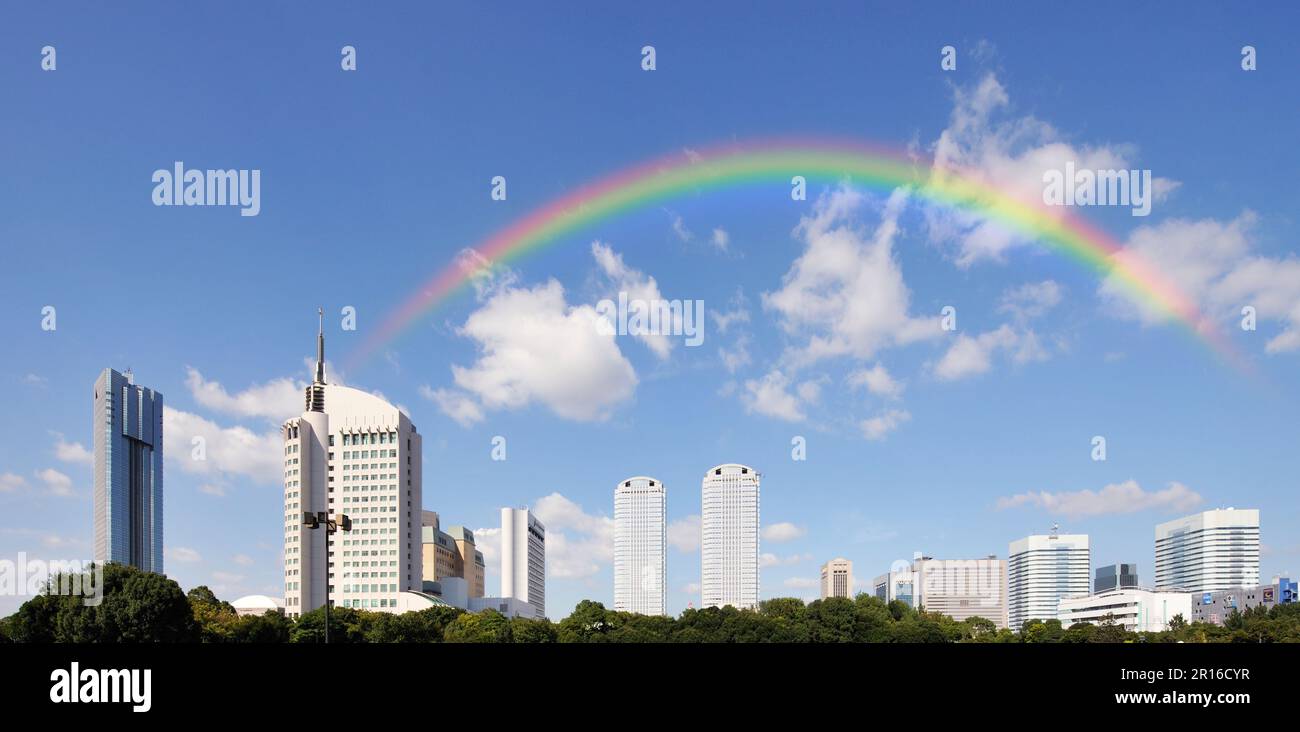 Rainbow and the Makuhari Messe building complex Stock Photo - Alamy