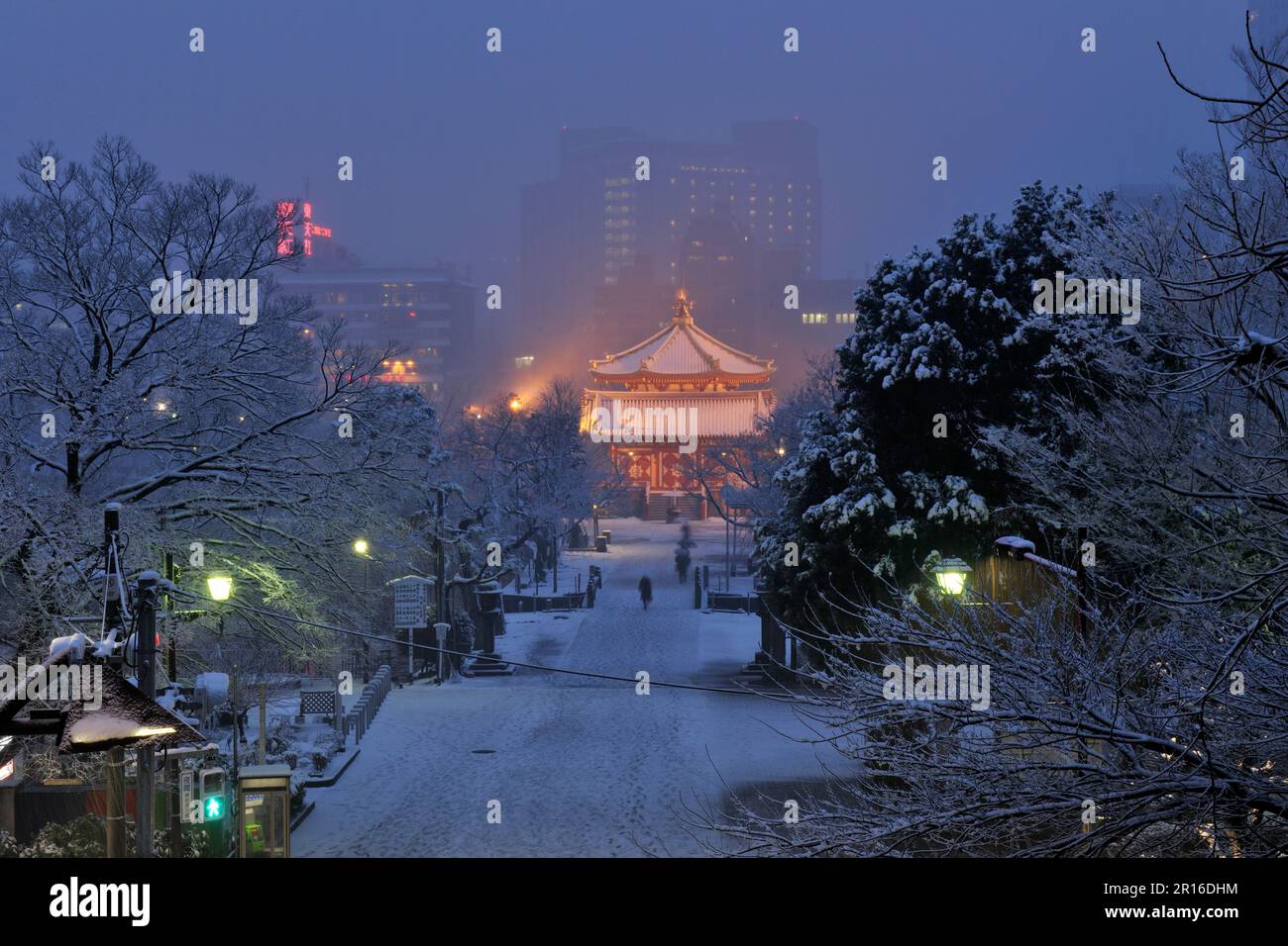 Shinobazunoike pond and Bentendo temple on a snowy night Stock Photo ...
