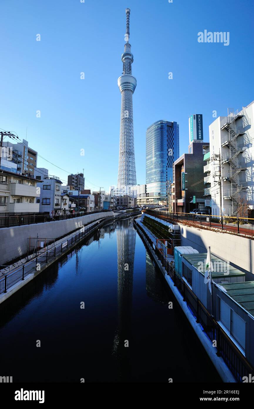 Tokyo sky tree Tower seen from the Jitugen bridge Stock Photo - Alamy