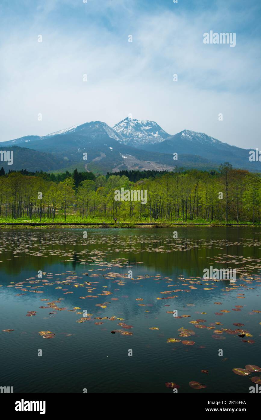 Imori pond and Mt.Myokosan Stock Photo - Alamy