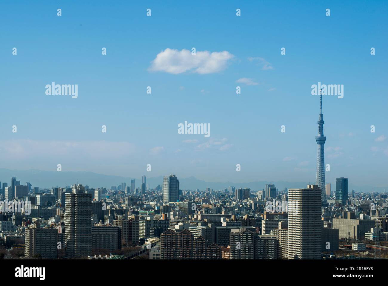 Tokyo urban landscape with drifting clouds from Tower Hall Funabori ...