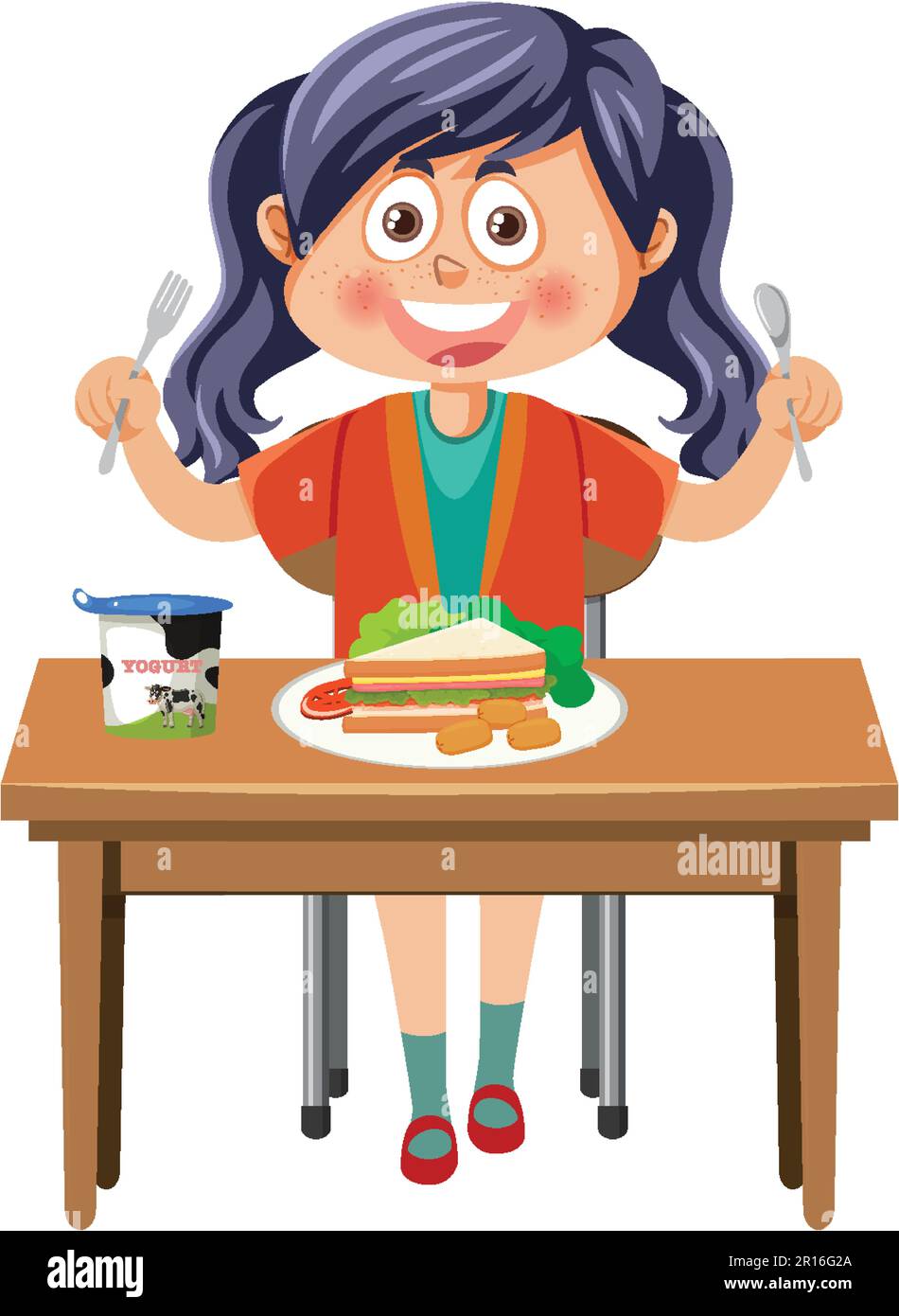 Girl eating healthy breakfast illustration Stock Vector Image & Art - Alamy