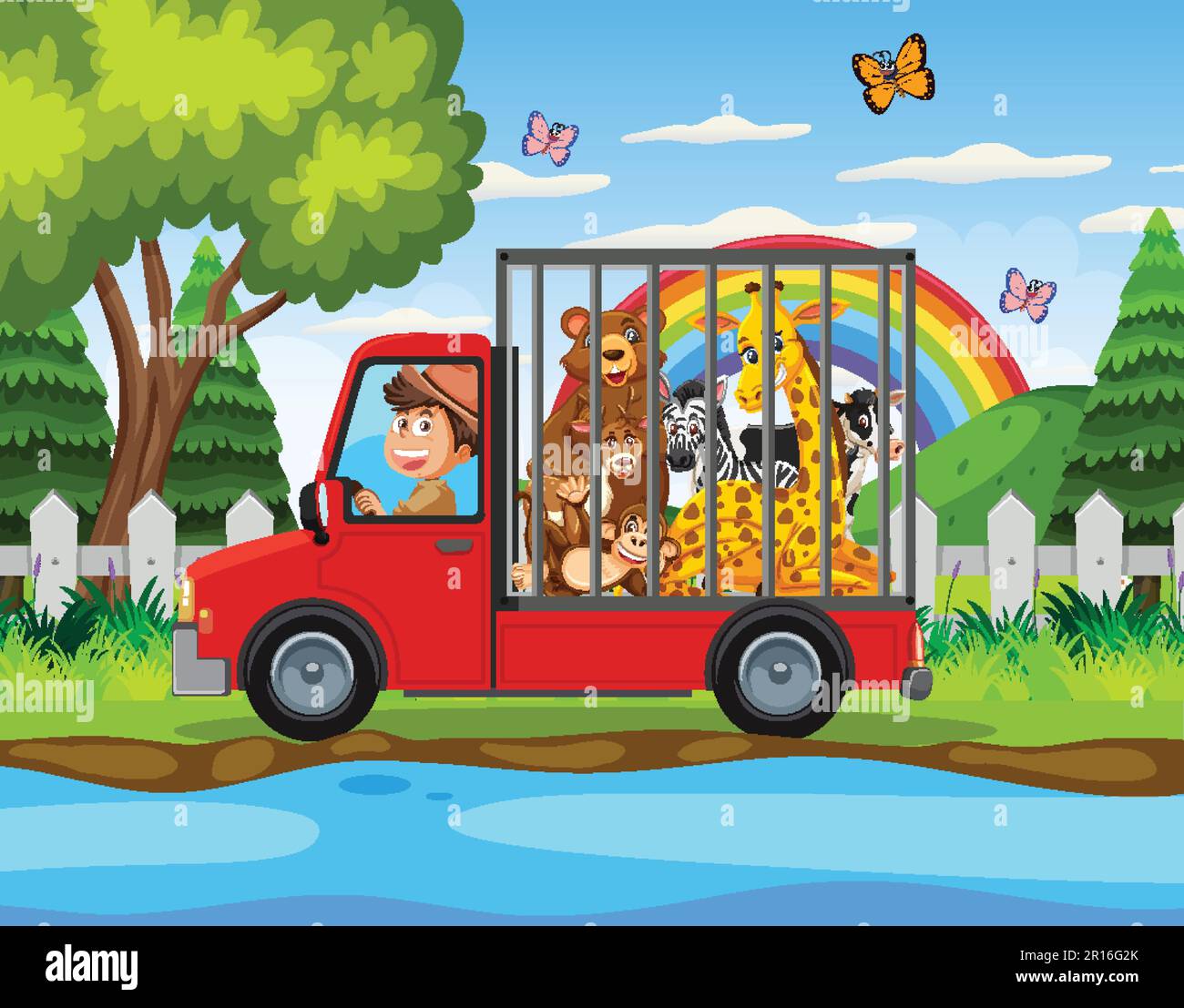Man driving animal to the zoo illustration Stock Vector Image & Art - Alamy