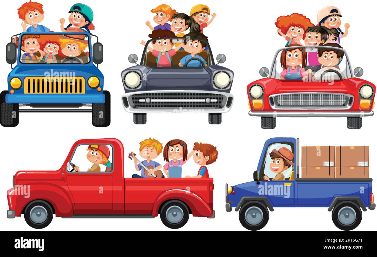 Children Cartoon Car and Truck Travel Collection illustration Stock ...