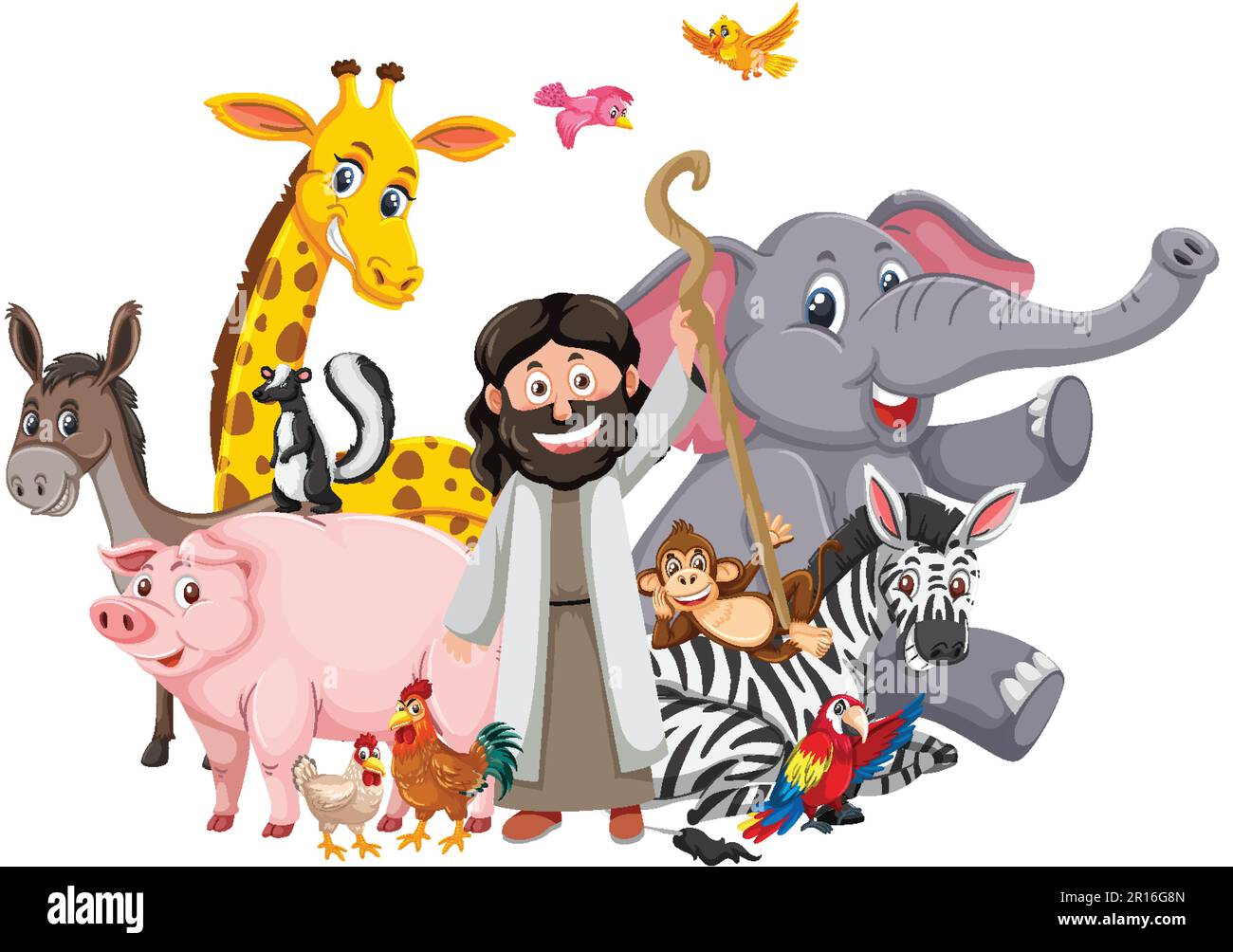 Noah ark Jesus Christ cartoon with animal illustration Stock Vector ...